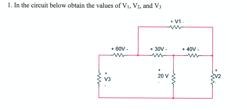 Solved 1. In the circuit below obtain the values of V1, V2, | Chegg.com