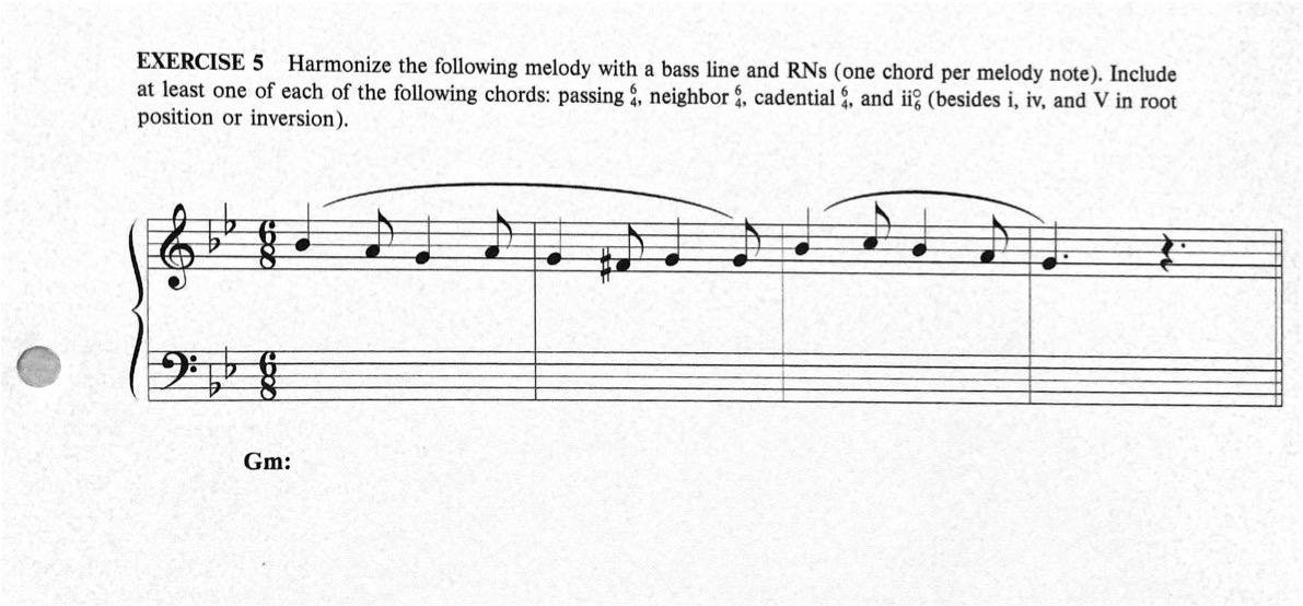 EXERCISE 5 Harmonize the following melody with a bass | Chegg.com
