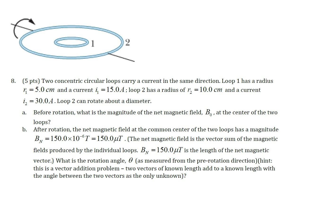 Solved a. 8. (5 pts) Two concentric circular loops carry a | Chegg.com