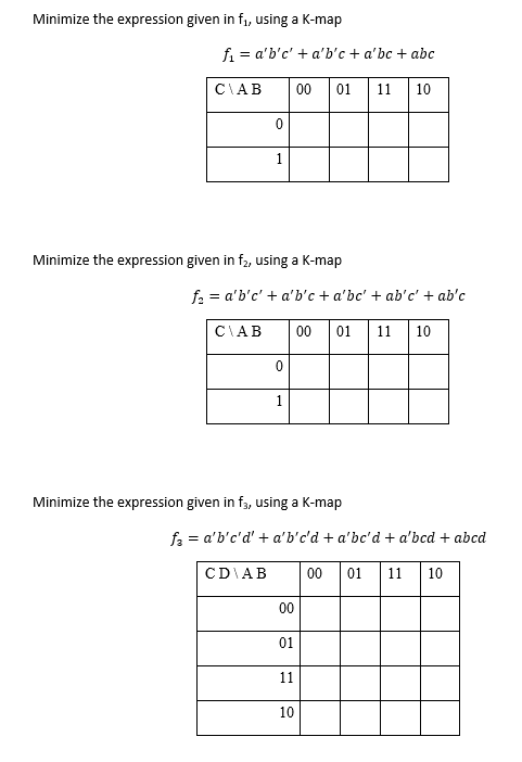 Solved Minimize the expression given in fi, using a K-map fi | Chegg.com