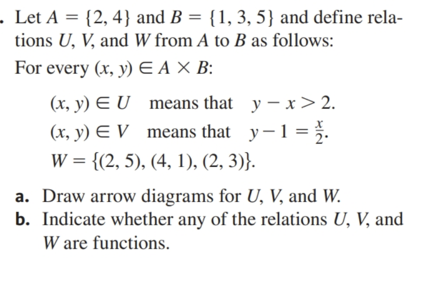 Solved Let A={2,4} and B={1,3,5} and define relations U,V, | Chegg.com