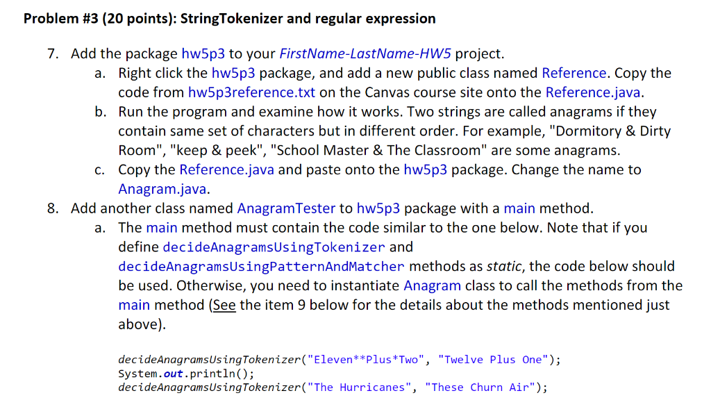 Solved Problem #3 (20 points): StringTokenizer and regular | Chegg.com