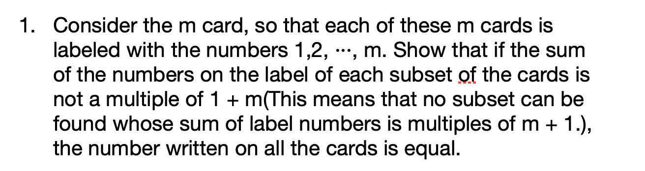 Solved 1. Consider the m card, so that each of these m cards | Chegg.com