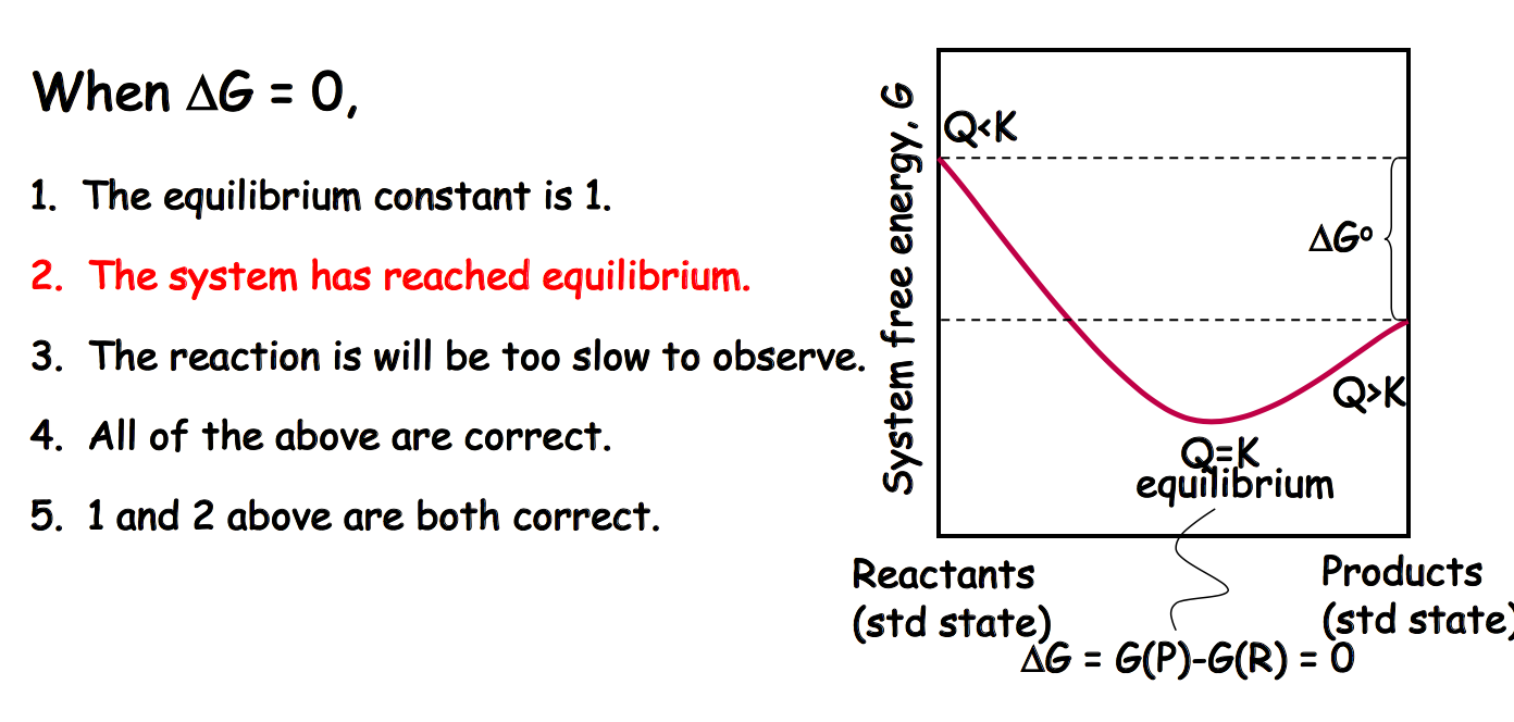 Solved When AG = 0, Q«K 1. The equilibrium constant is 1. 2. | Chegg.com