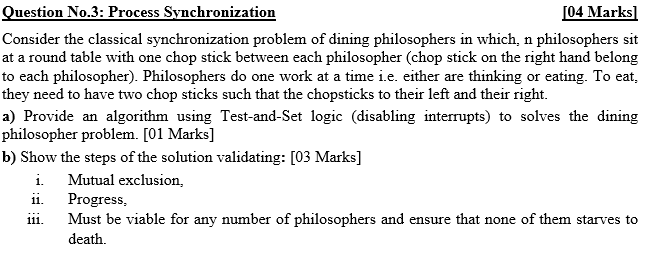 Solved Question No.3: Process Synchronization [04 Marks | Chegg.com