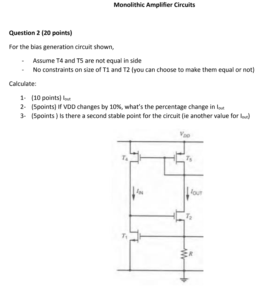 Monolithic Amplifier Circuits Question 2 (20 points) | Chegg.com