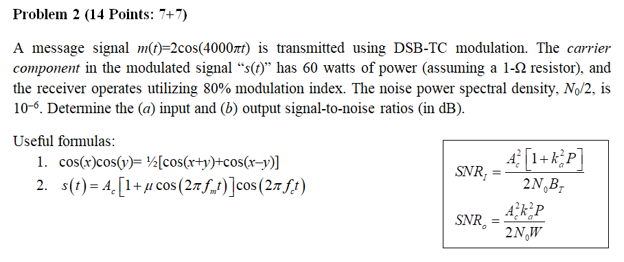 Solved Problem 2 (14 Points: 7+7) A message signal | Chegg.com