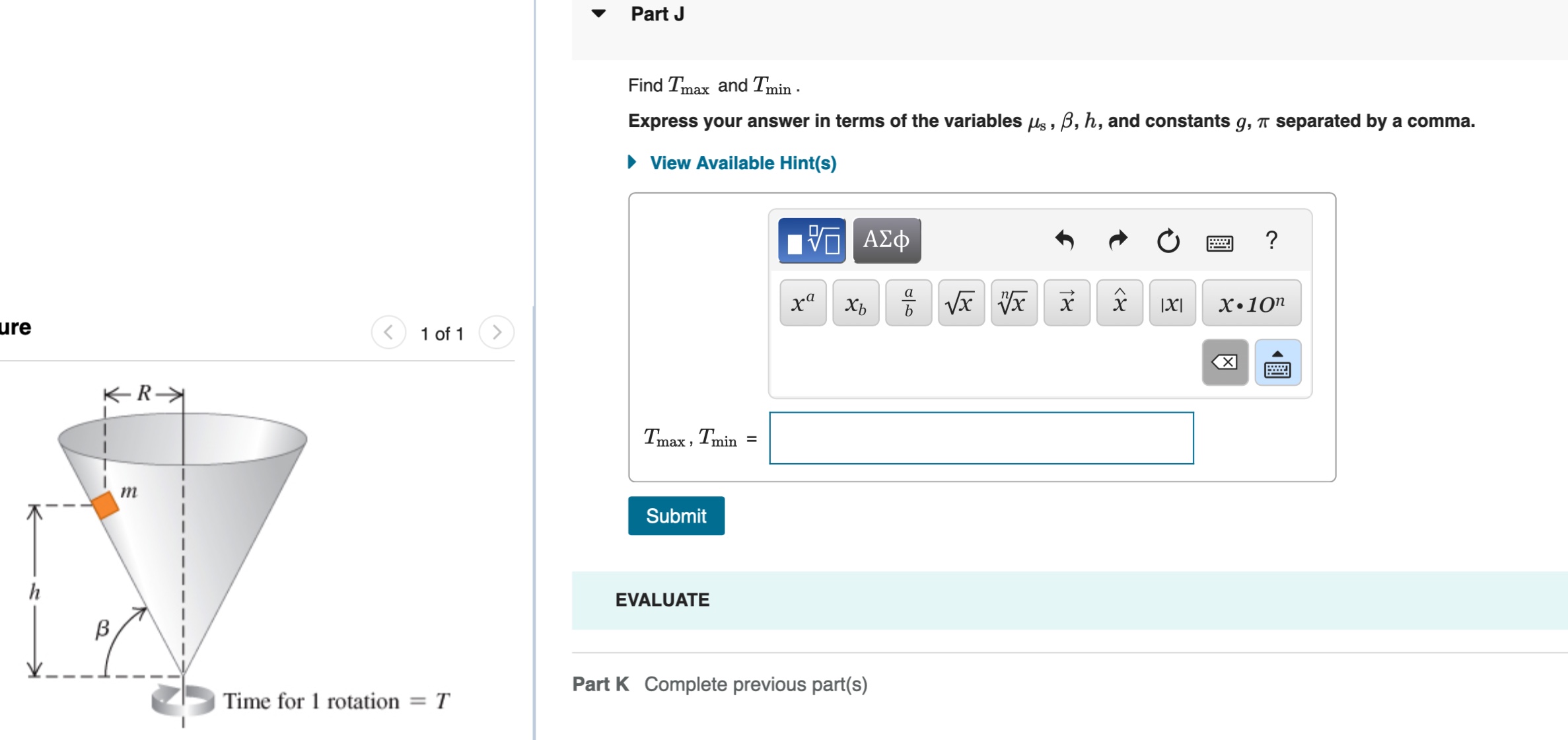 Solved Find Tmax ﻿and Tmin .Express your answer in ﻿terms | Chegg.com