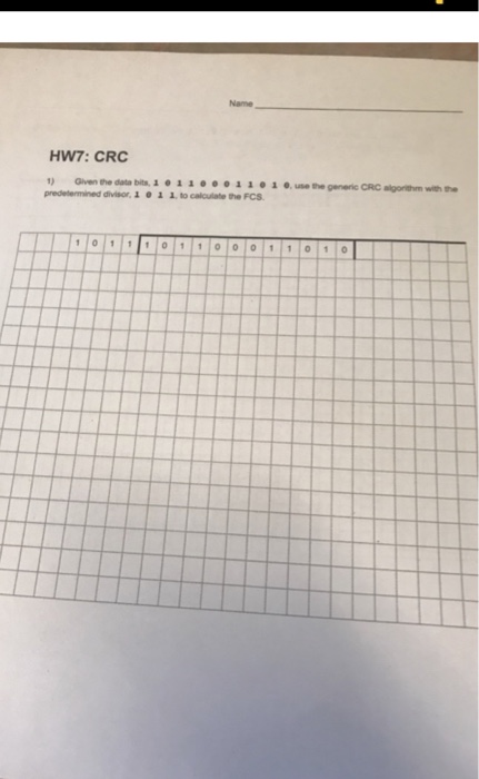 Solved Name HW7: CRC 1) Given the data bits,: predetermined | Chegg.com