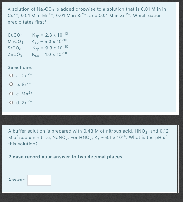 Solved A solution of Na2CO3 is added dropwise to a solution | Chegg.com