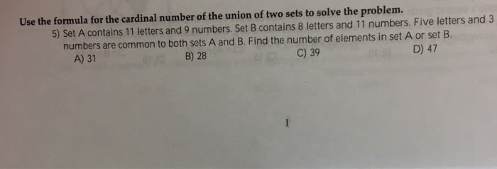Solved Use the formula for the cardinal number of the union | Chegg.com