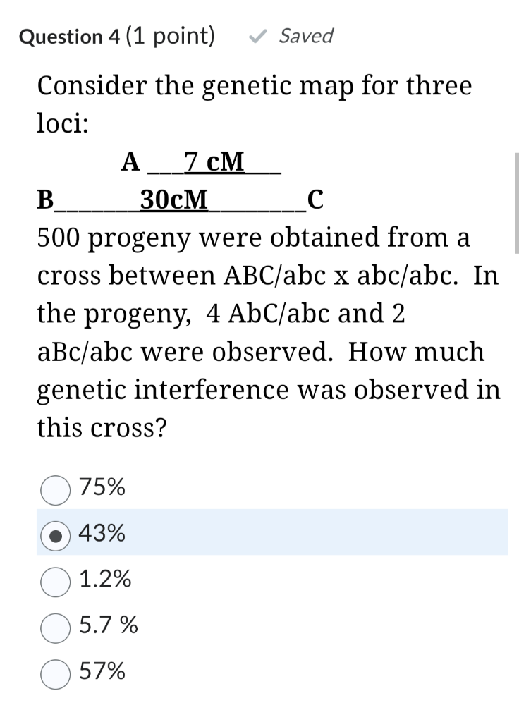 Solved Consider The Genetic Map For Three Loci B 330cm7cm C