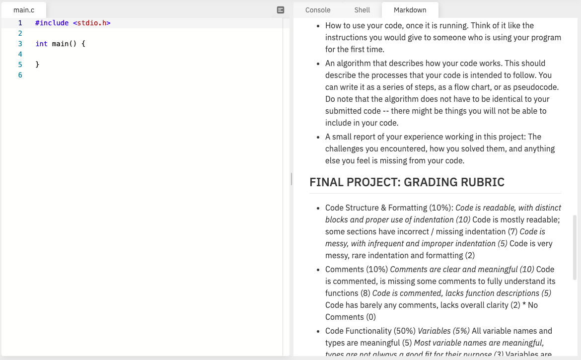 Solved main.c Console Shell Markdown 1 #include 2 3 int | Chegg.com