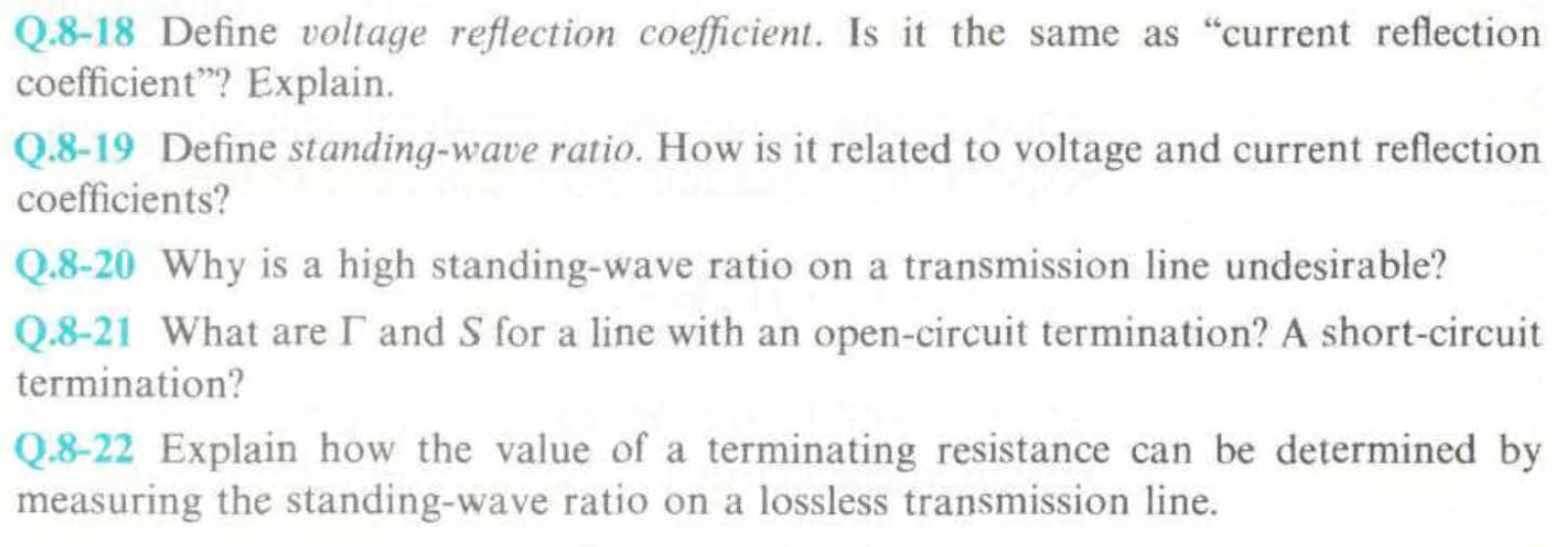 Solved Q.8-18 Define voltage reflection coefficient. Is it | Chegg.com