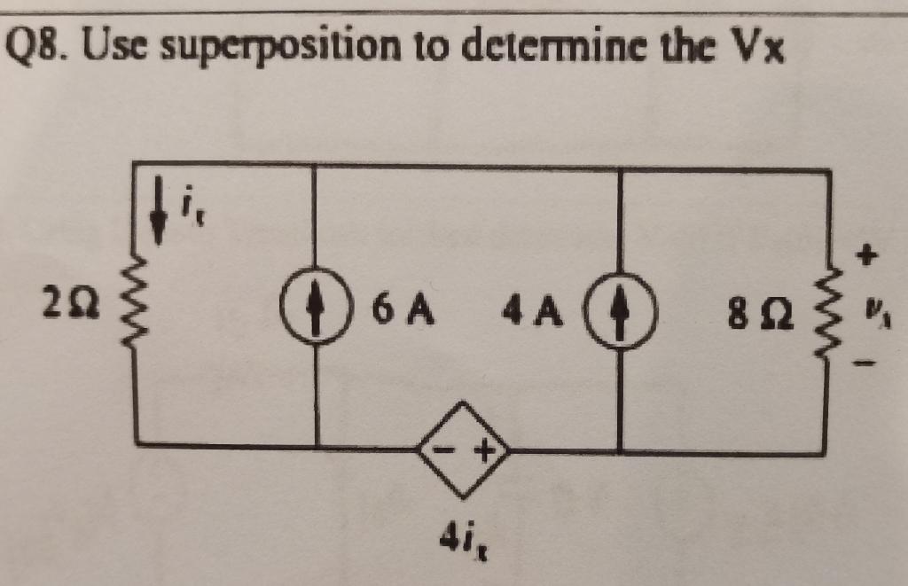 Solved Q8. Use superposition to determine the Vx | Chegg.com