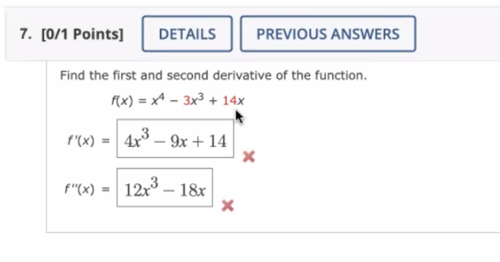 Solved Find the first and second derivative of the function. | Chegg.com