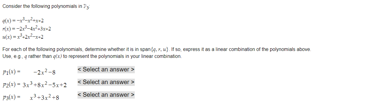 Solved Consider the following polynomials in P3 | Chegg.com