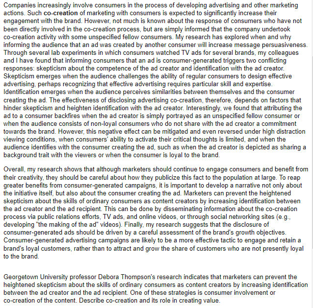 Solved Companies increasingly involve consumers in the | Chegg.com