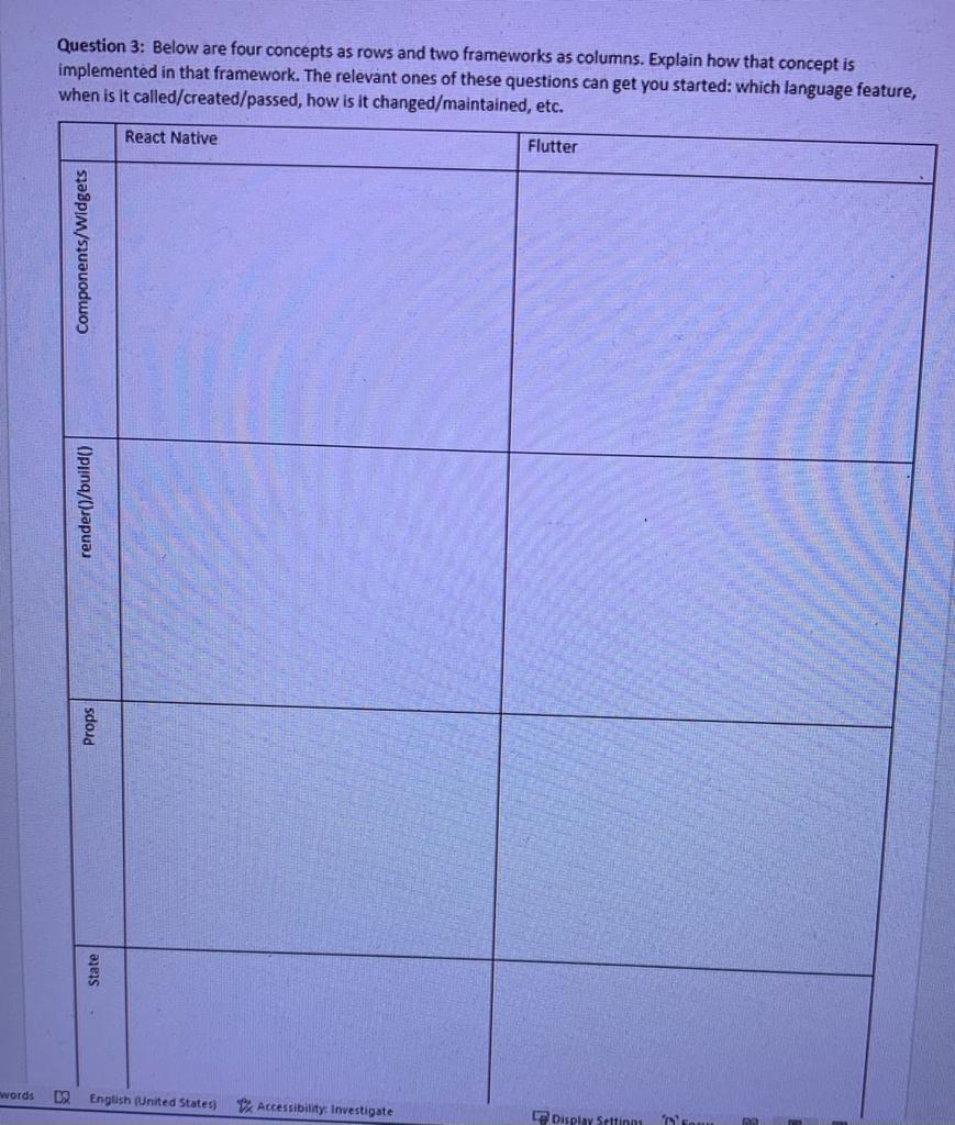 Solved Question 3: Below are four concepts as rows and two | Chegg.com
