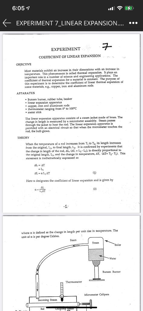 6:05 + EXPERIMENT 7_LINEAR EXPANSION.... ... | Chegg.com