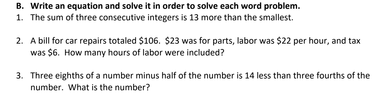 B. Write an equation and solve it in order to solve | Chegg.com