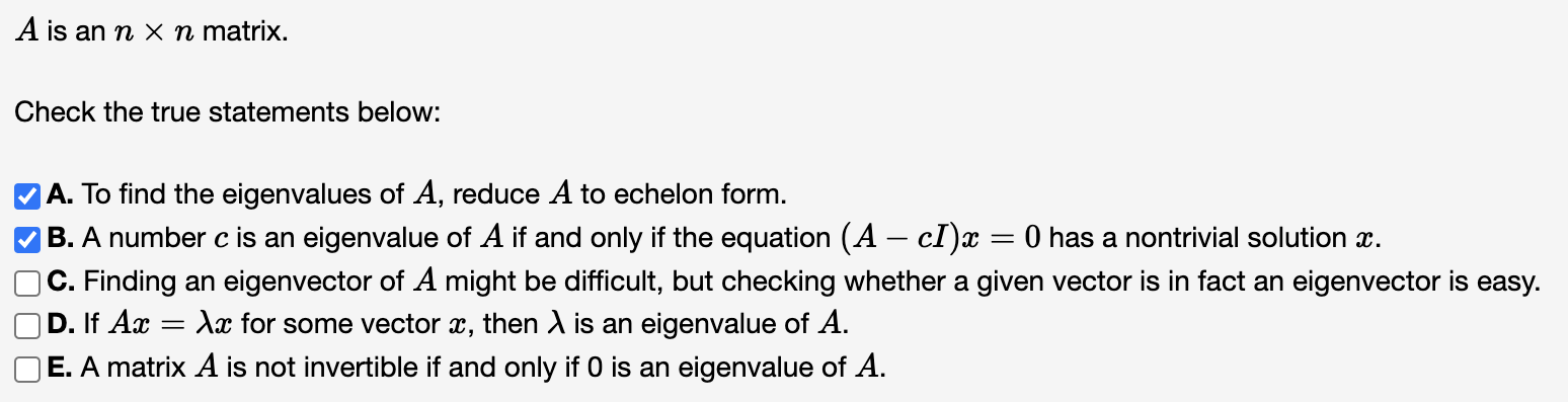 A is an n x n matrix. Check the true statements | Chegg.com