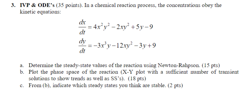 Solved 3. IVP & ODE's (35 points). In a chemical reaction | Chegg.com