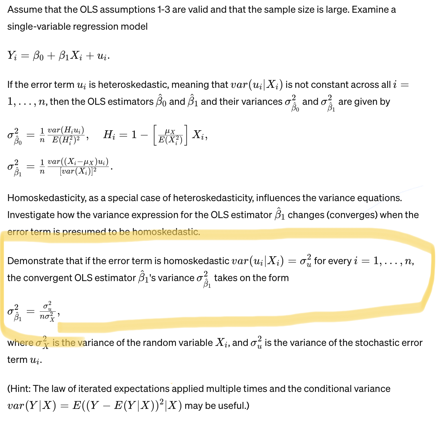 Solved Assume that the OLS assumptions 1−3 are valid and | Chegg.com