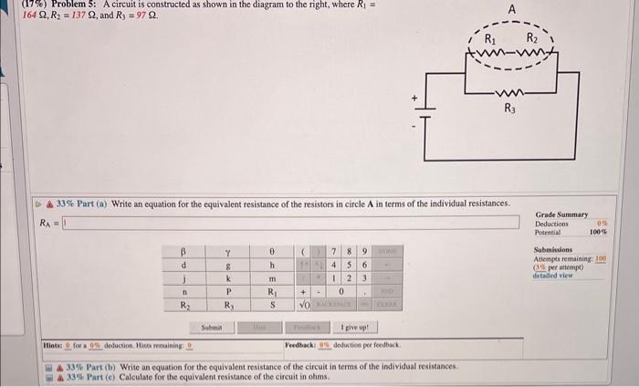Solved (17\%) Problem 5: A circuit is constructed as shown | Chegg.com