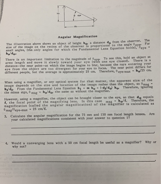 Solved Ho Eye Do Angular Magnification From The Observer