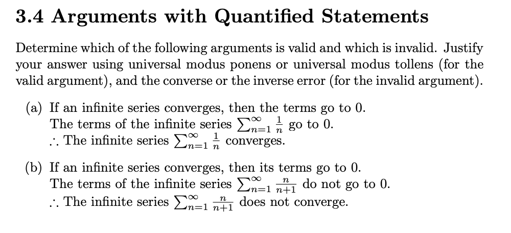 Solved 3.4 Arguments with Quantified Statements Determine | Chegg.com