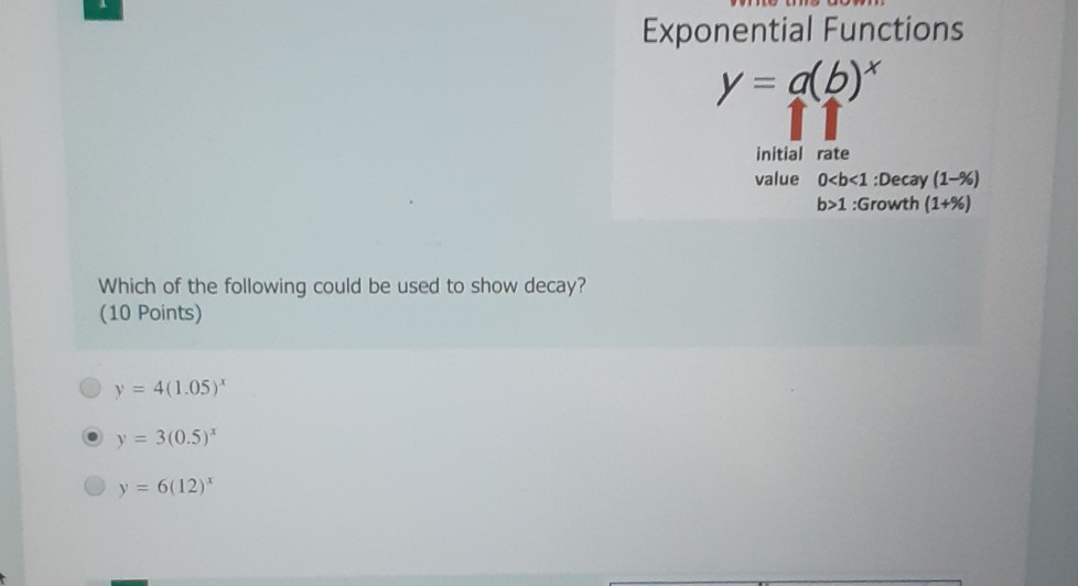 Solved Exponential Functions Y = db) 11 initial rate value | Chegg.com