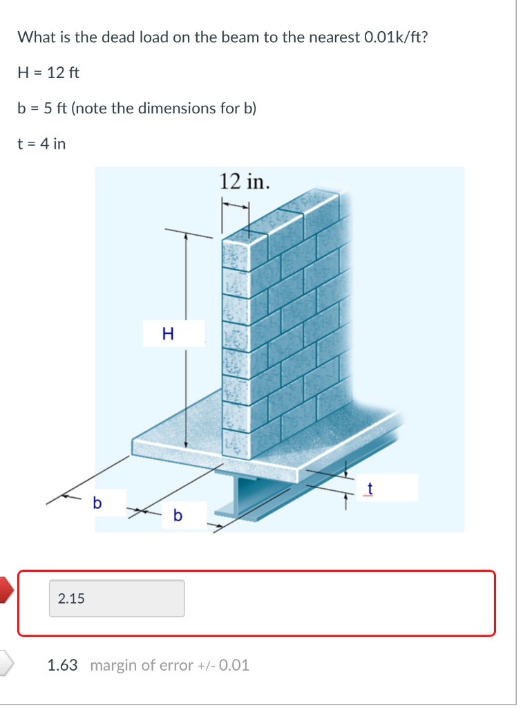 Solved What is the dead load on the beam to the nearest | Chegg.com