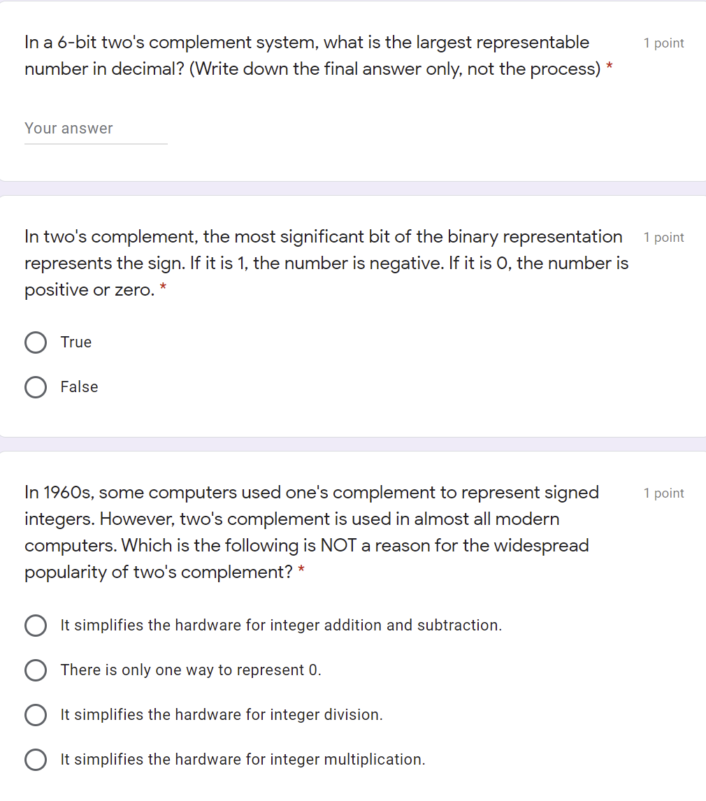 Solved 1 point In a 6-bit two's complement system, what is | Chegg.com