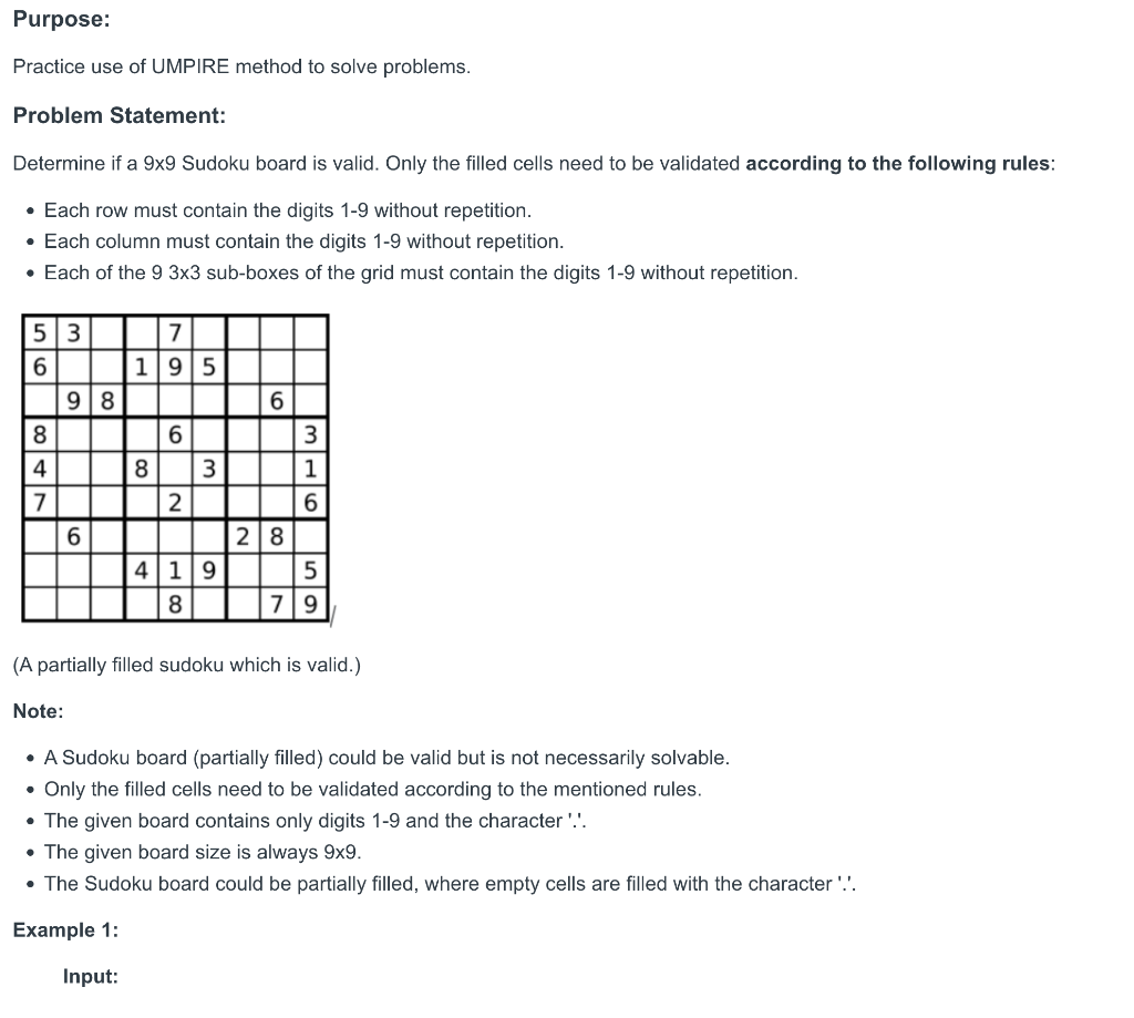 Solved Purpose: Practice use of UMPIRE method to solve | Chegg.com