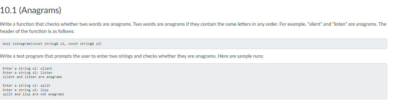 Solved 10 1 Anagrams Nrite A Function That Checks Whether