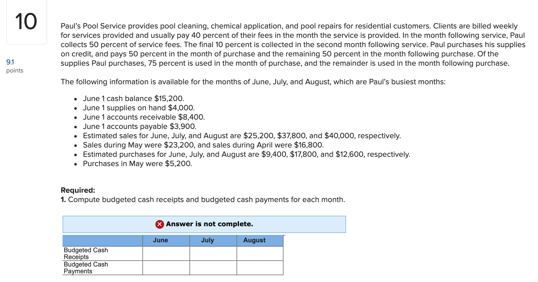 Solved 10 Paul's Pool Service provides pool cleaning, | Chegg.com