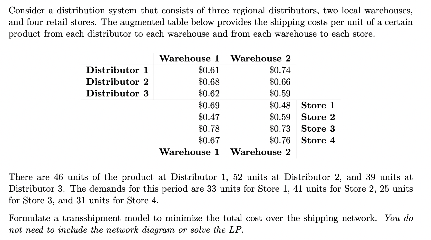 Solved Consider a distribution system that consists of three | Chegg.com