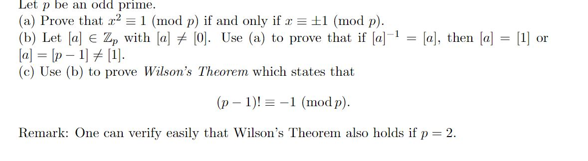 Solved Let p be an odd prime. (a) Prove that x2 = 1 (mod p) | Chegg.com