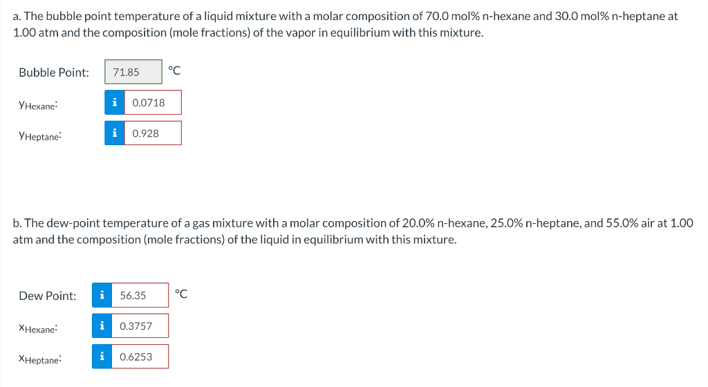 Solved a. The bubble point temperature of a liquid mixture | Chegg.com