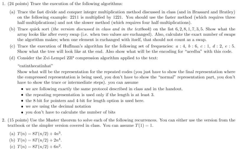 Solved 1. (24 points) Trace the execution of the following | Chegg.com