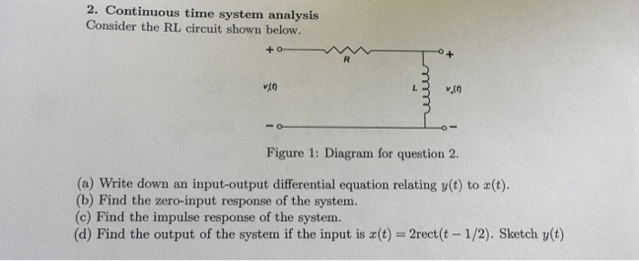Solved 2. Continuous time system analysis Consider the RL | Chegg.com