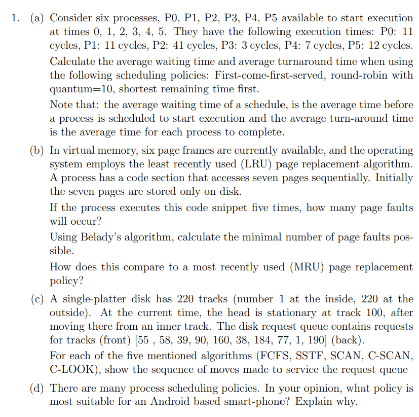 Solved (a) Consider six processes, P0, P1, P2, P3, P4, P5 | Chegg.com