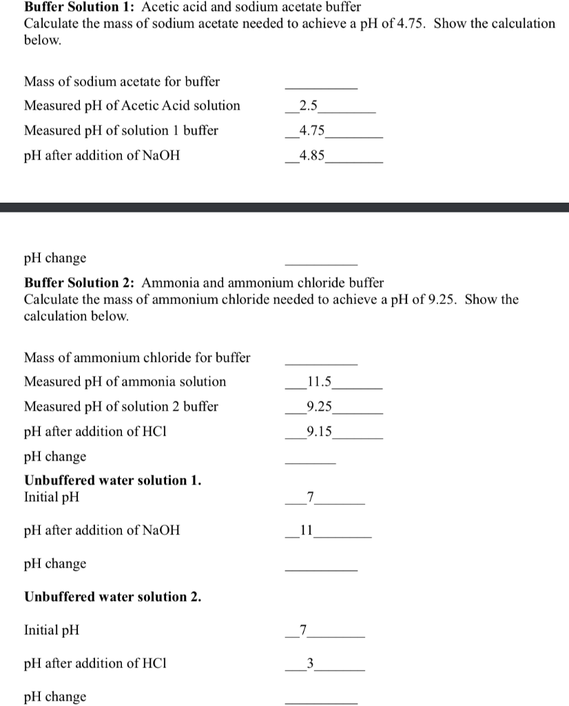 Solved Part Two -Buffer Calculations and pH Measurements | Chegg.com