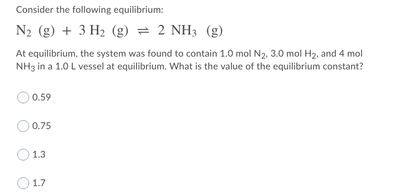 Solved Consider the following equilibrium: N2 (g) + 3 H2 (g) | Chegg.com