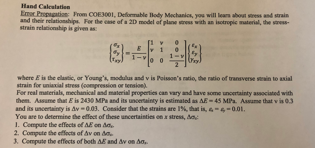 Solved Hand Calculation Error Propagation: From COE3001, | Chegg.com