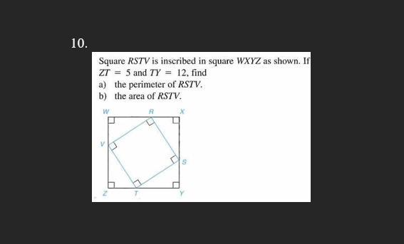 Solved Square RSTV is inscribed in square WXYZ as shown. | Chegg.com