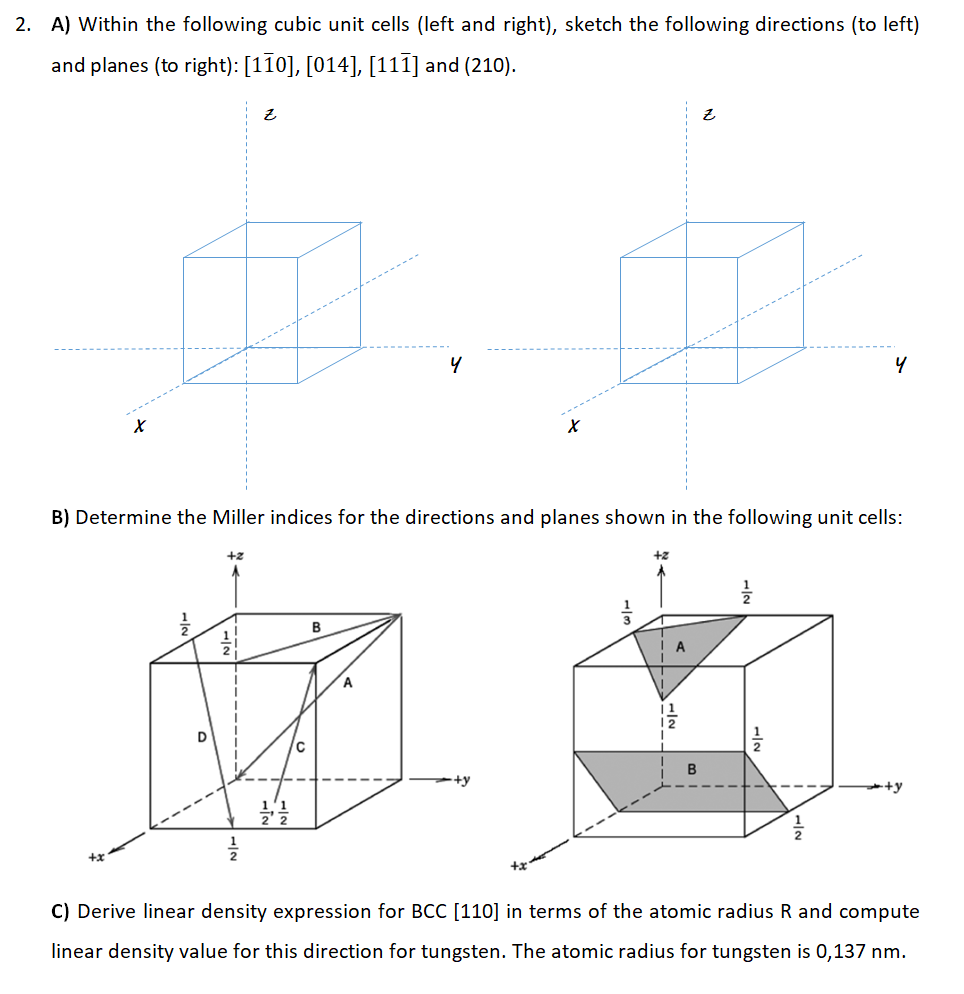 Solved 2. A) Within the following cubic unit cells (left and | Chegg.com