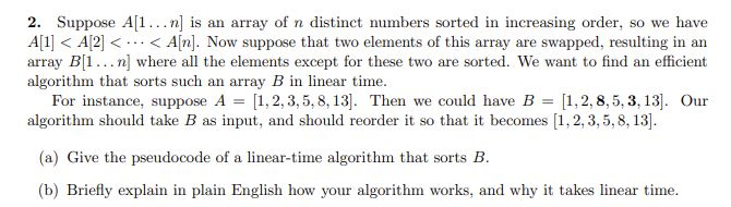 Solved 2 Suppose A 1n Is An Array Of N Distinct Numbers