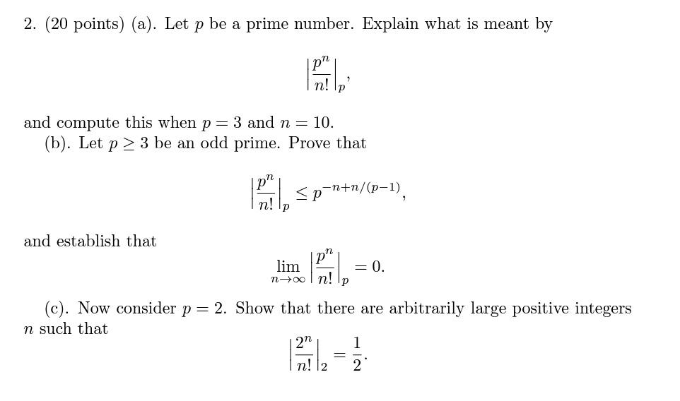Solved 2. (20 points) (a). Let p be a prime number. Explain | Chegg.com